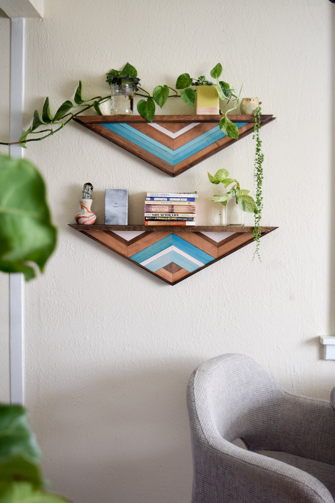 Floating Wood Mosaic Shelves – Roaming Roots
